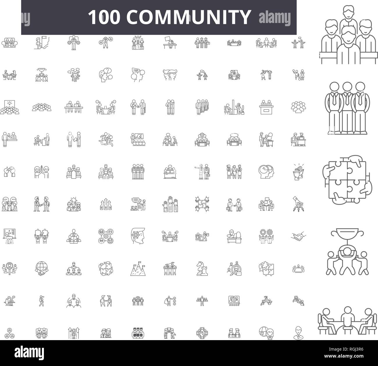 Community editable line icons, 100 vector set, collection. Community ...