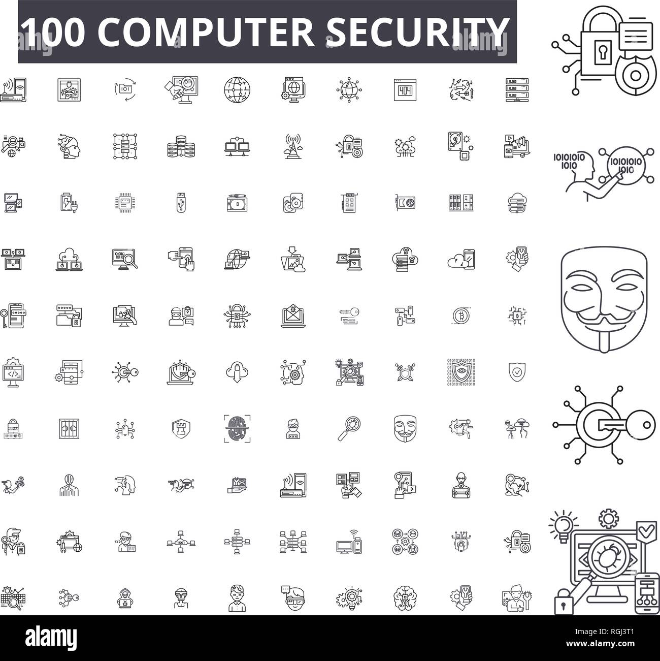 Computer security editable line icons, 100 vector set, collection ...