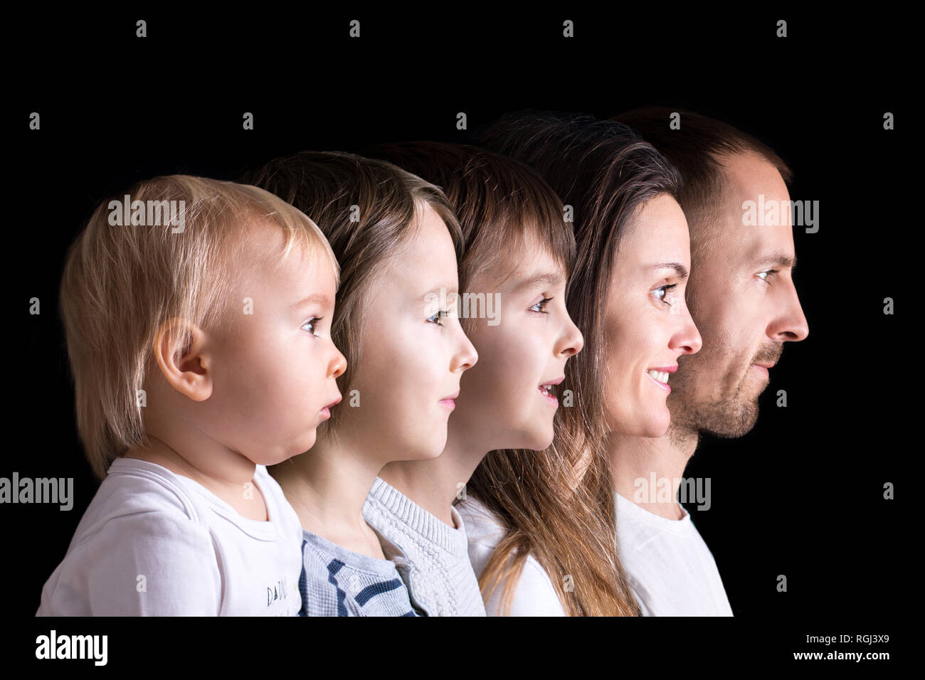 Family portrait of father, mother and three boys, profile picture of ...