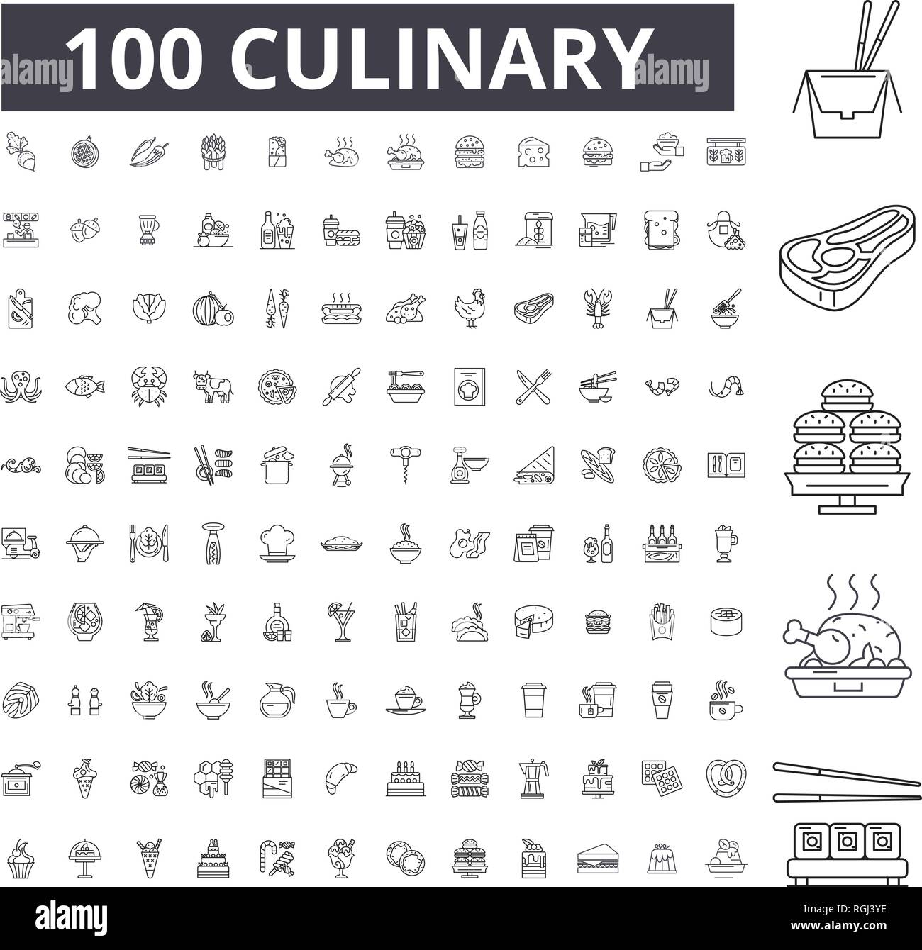 Culinary editable line icons, 100 vector set, collection. Culinary ...