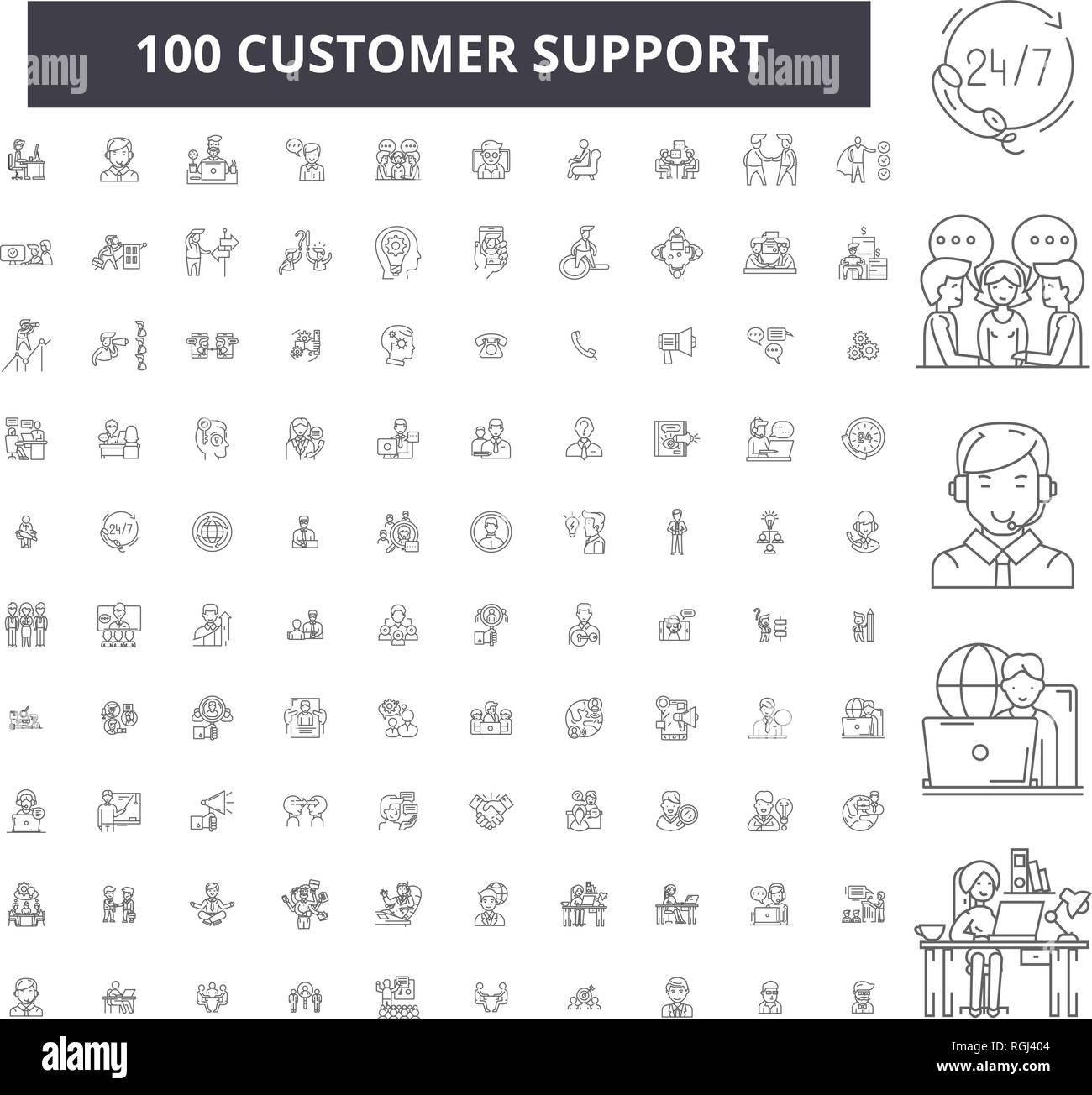 Customer support editable line icons, 100 vector set, collection ...