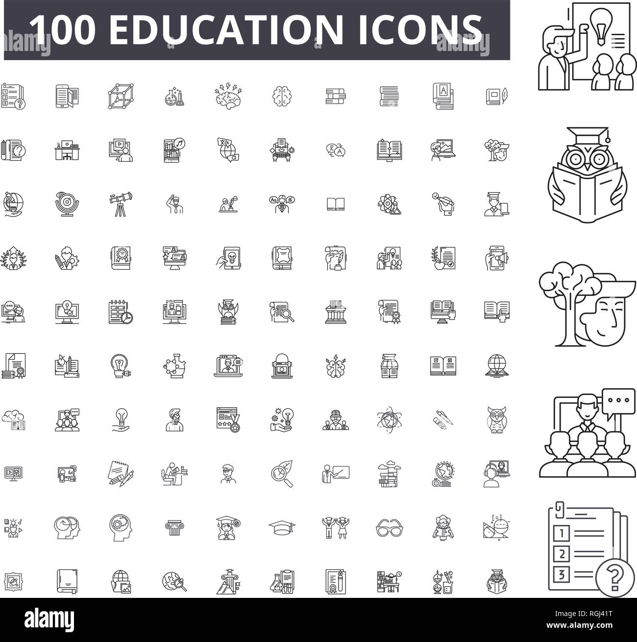 Education editable line icons, 100 vector set, collection. Education ...