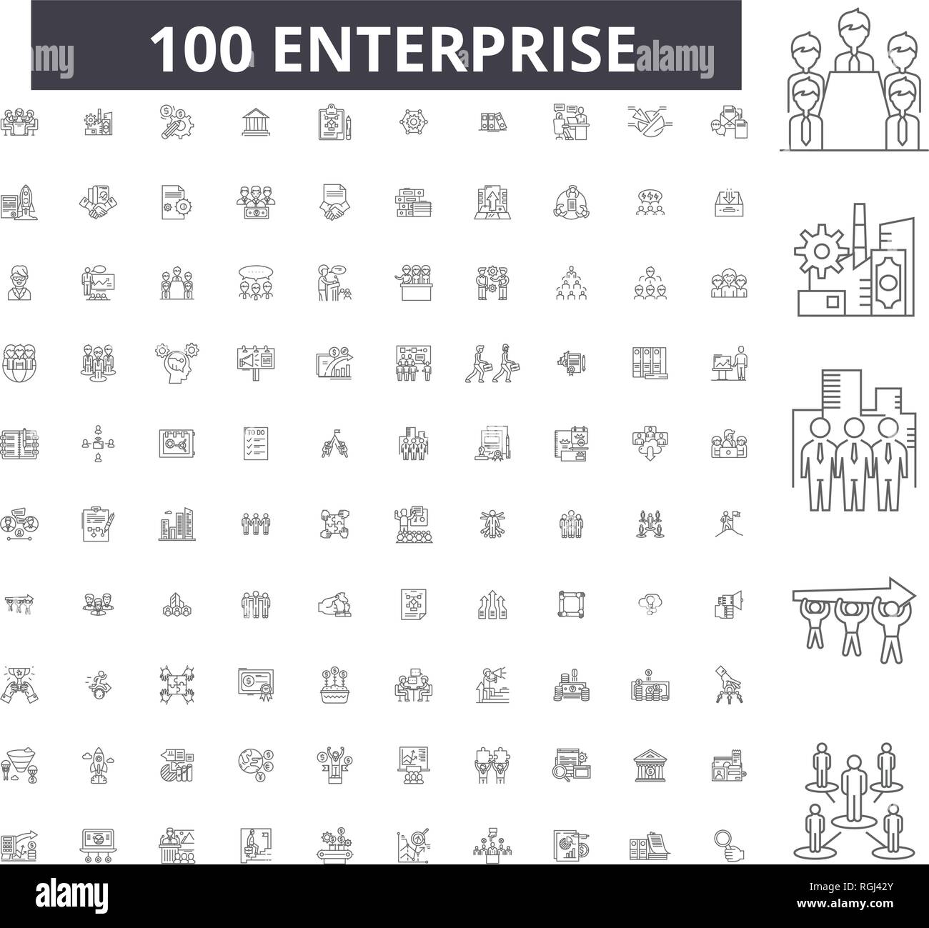 Enterprise editable line icons, 100 vector set, collection. Enterprise ...