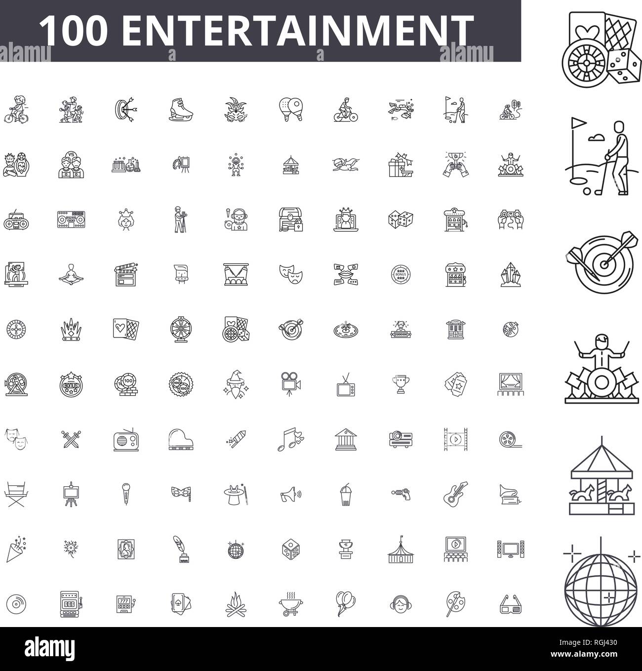Entertainment editable line icons, 100 vector set, collection ...