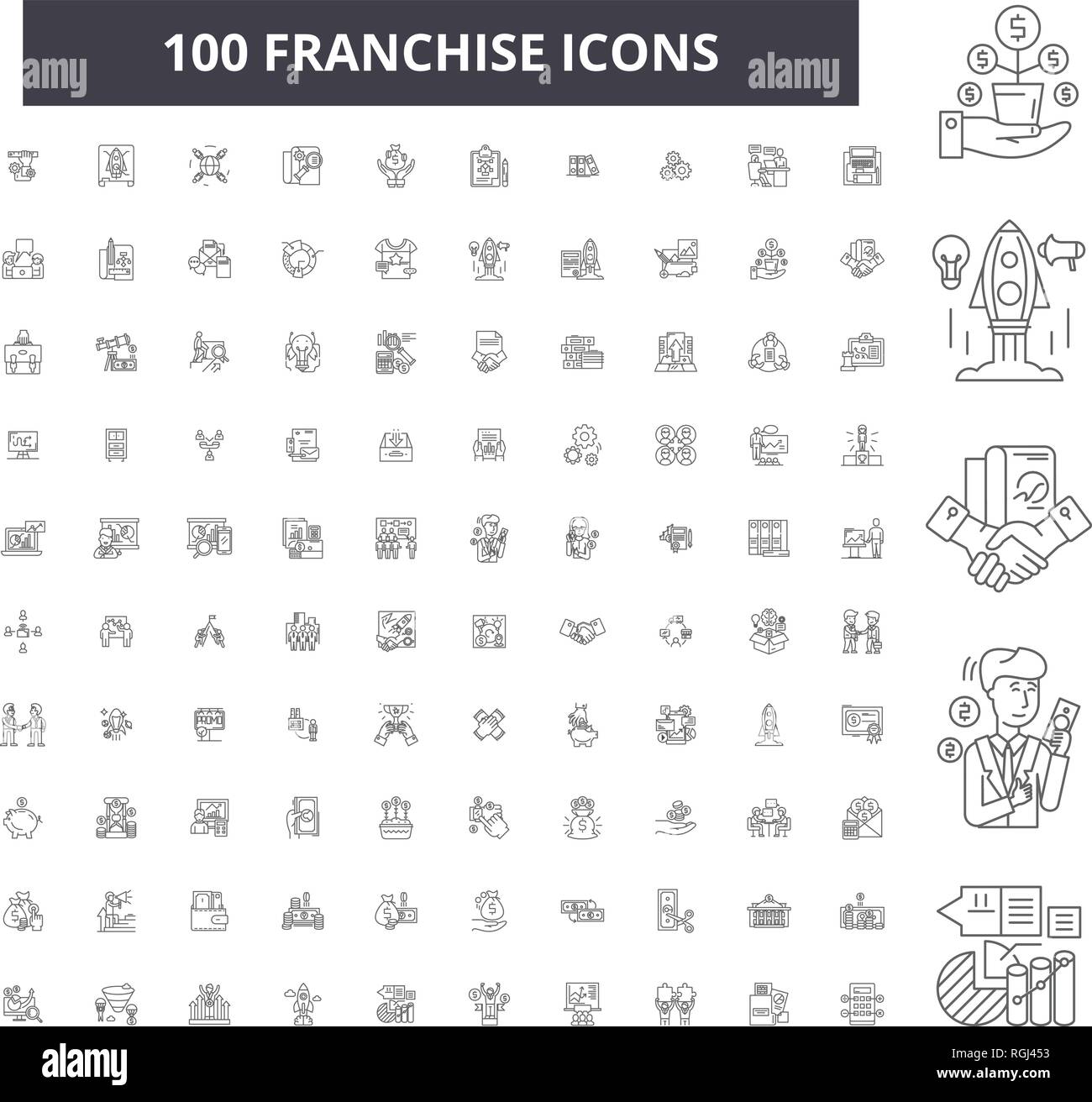 Franchise editable line icons, 100 vector set, collection. Franchise ...