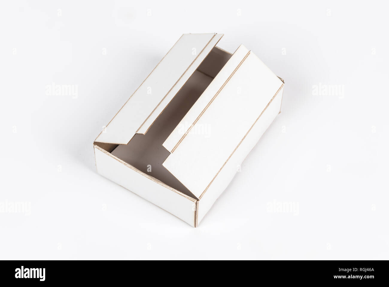 Isolated shot of opened blank cardboard box on white background Stock ...