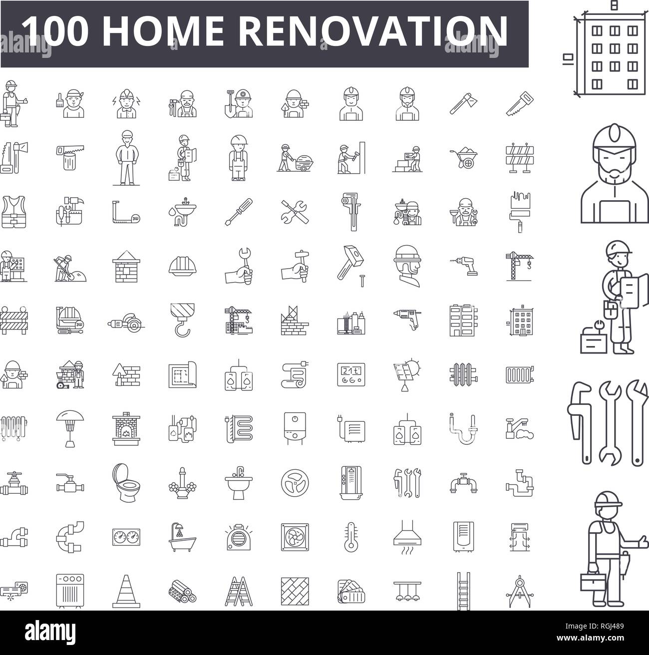 Home renovation editable line icons, 100 vector set, collection. Home ...