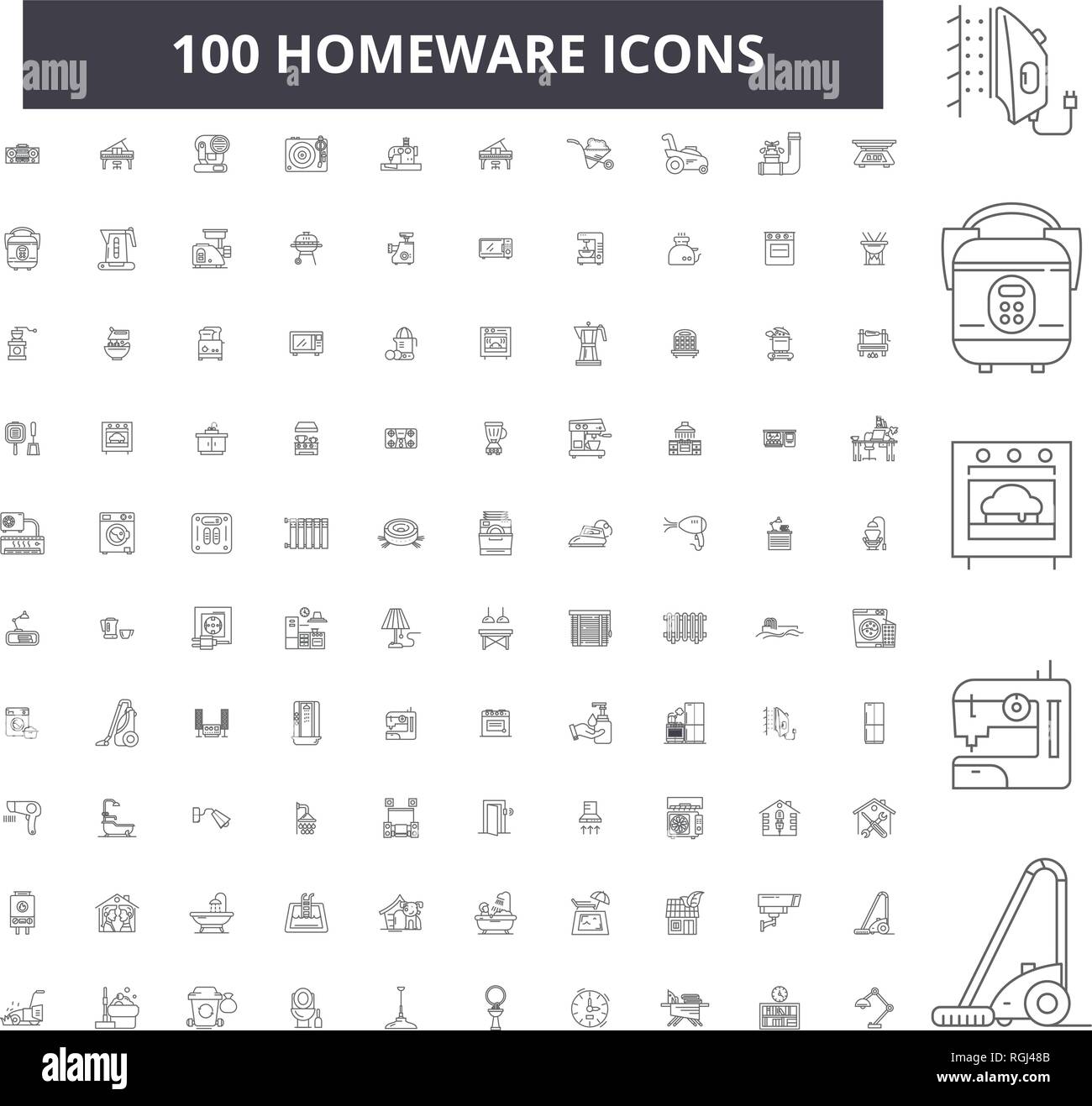 Homeware editable line icons, 100 vector set, collection. Homeware ...