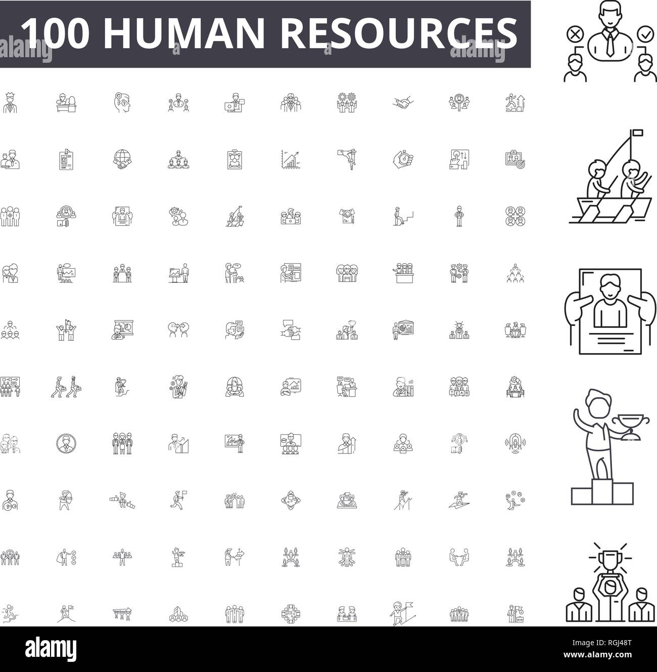 Human resources editable line icons, 100 vector set, collection. Human ...