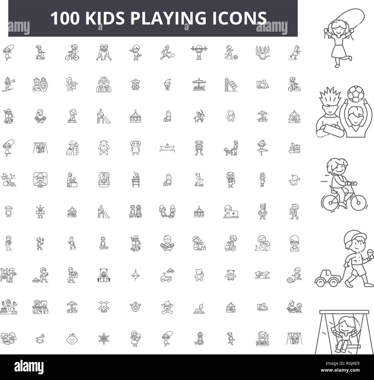 Kids playing editable line icons, 100 vector set, collection. Kids ...