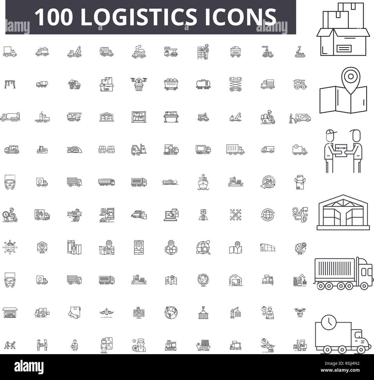 Logistics editable line icons, 100 vector set, collection. Logistics ...