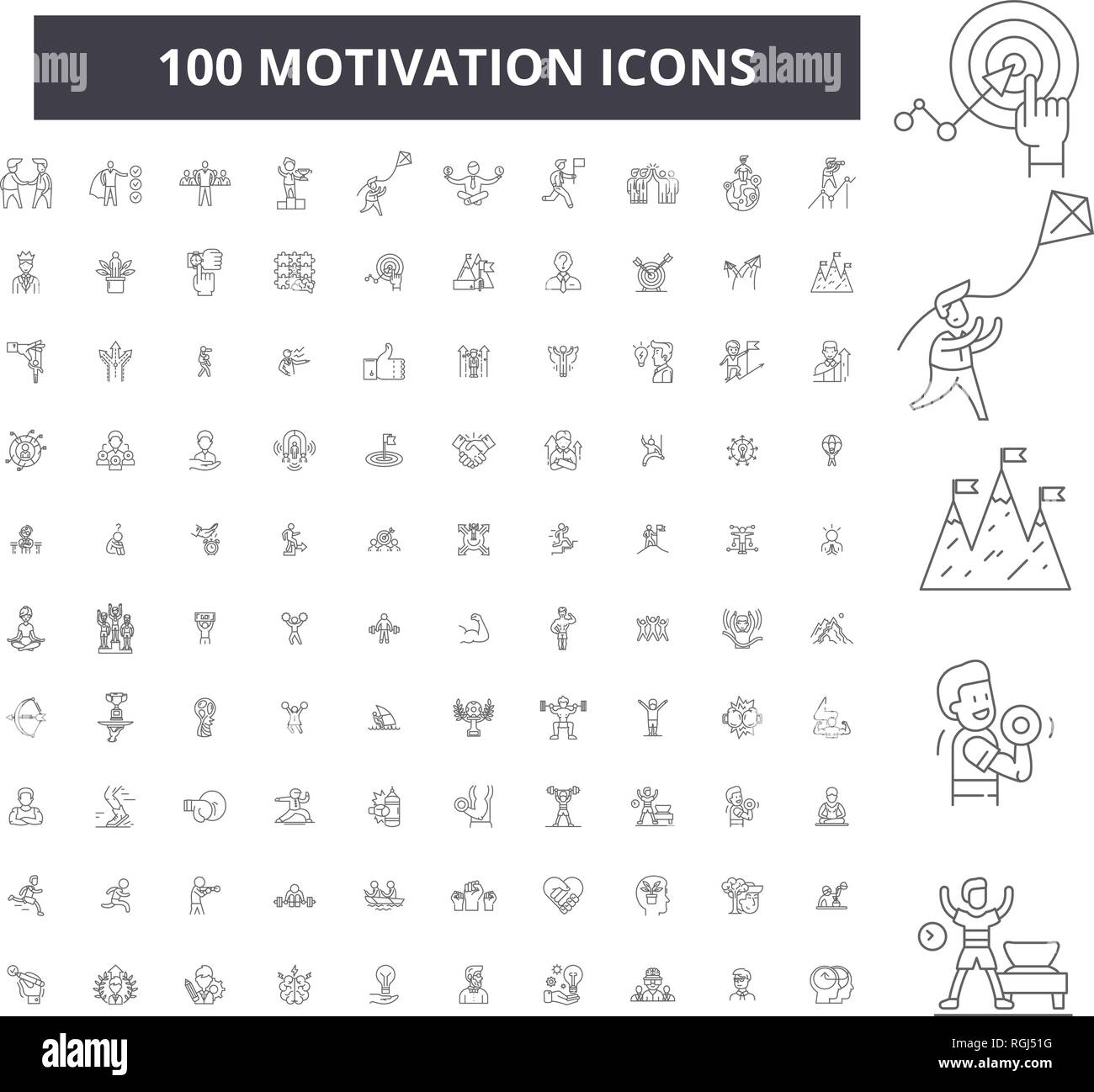 Motivation editable line icons, 100 vector set, collection. Motivation ...