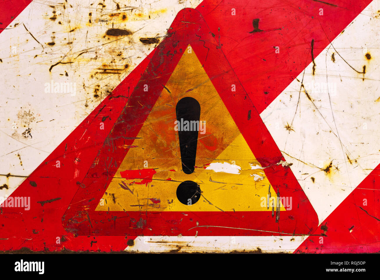 Exclamation triangular road sign for other danger, damaged and ...