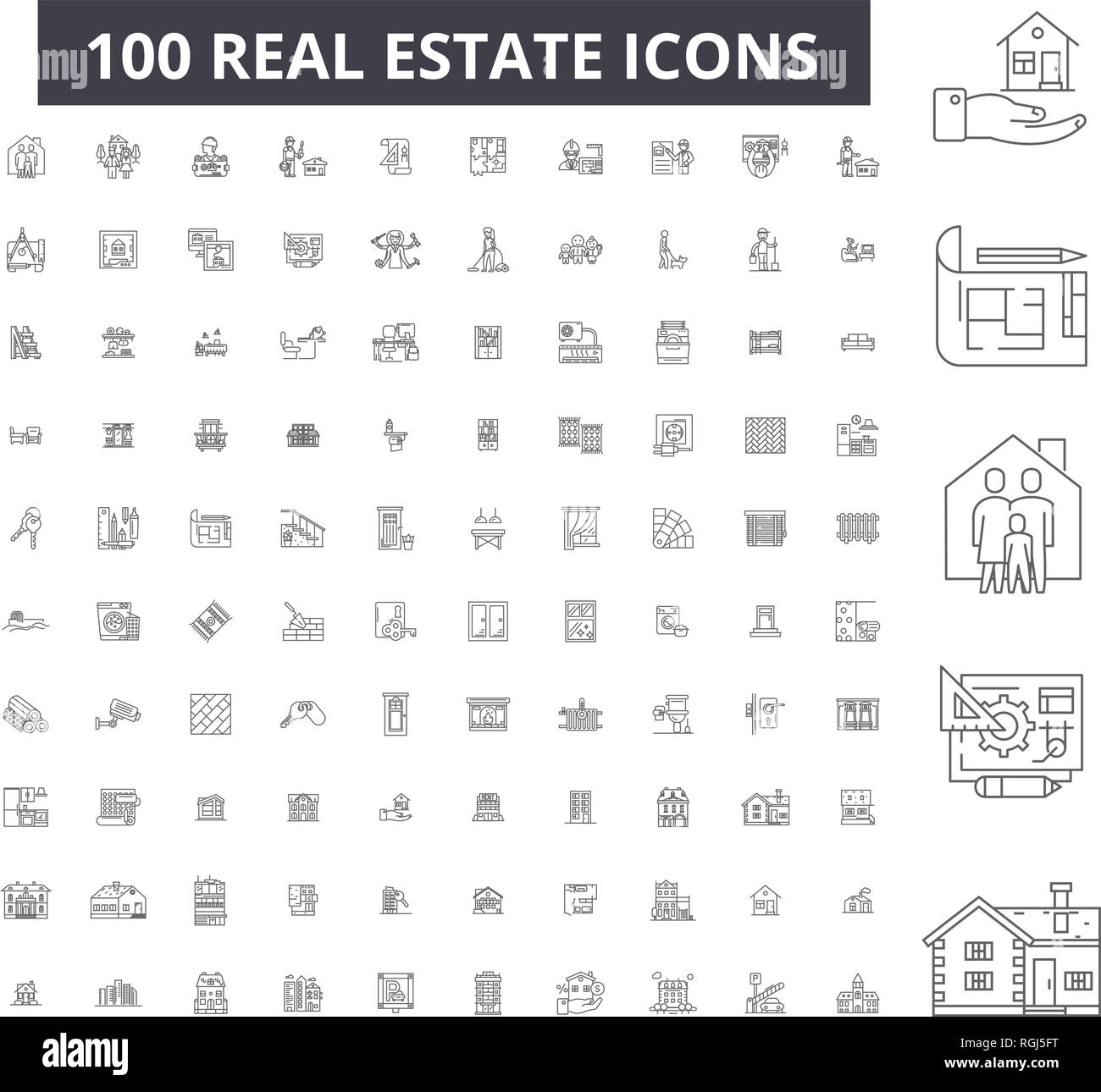 Real estate editable line icons, 100 vector set, collection. Real ...