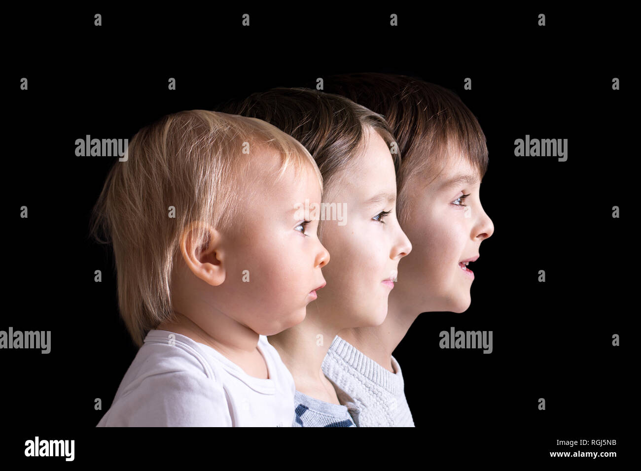 Family portrait of three boys, profile picture of them all in a row ...
