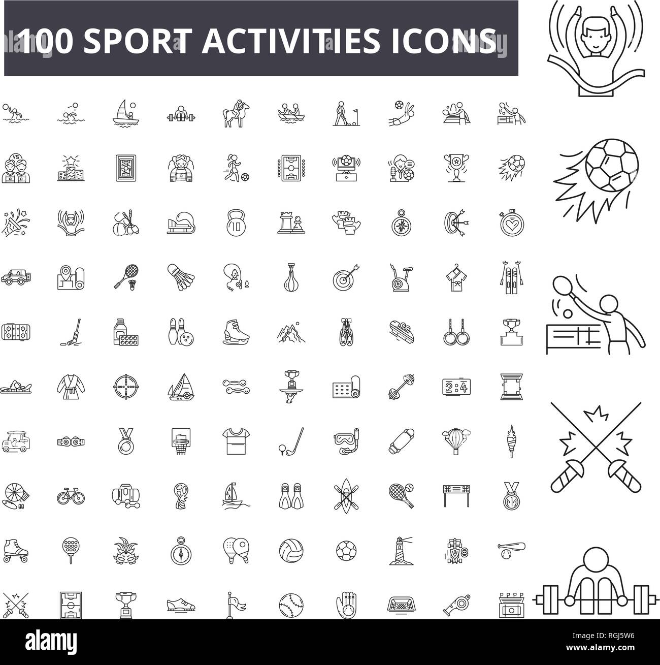 Sport activities editable line icons, 100 vector set, collection. Sport ...
