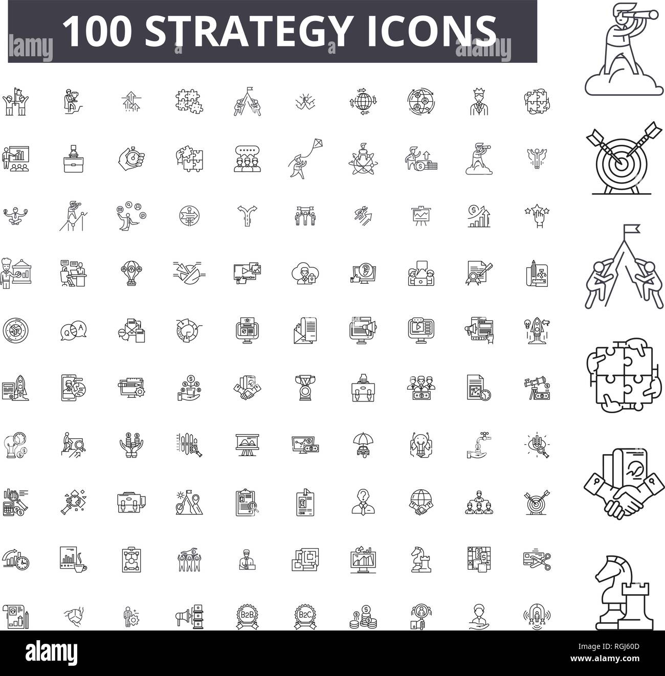 Strategy editable line icons, 100 vector set, collection. Strategy ...