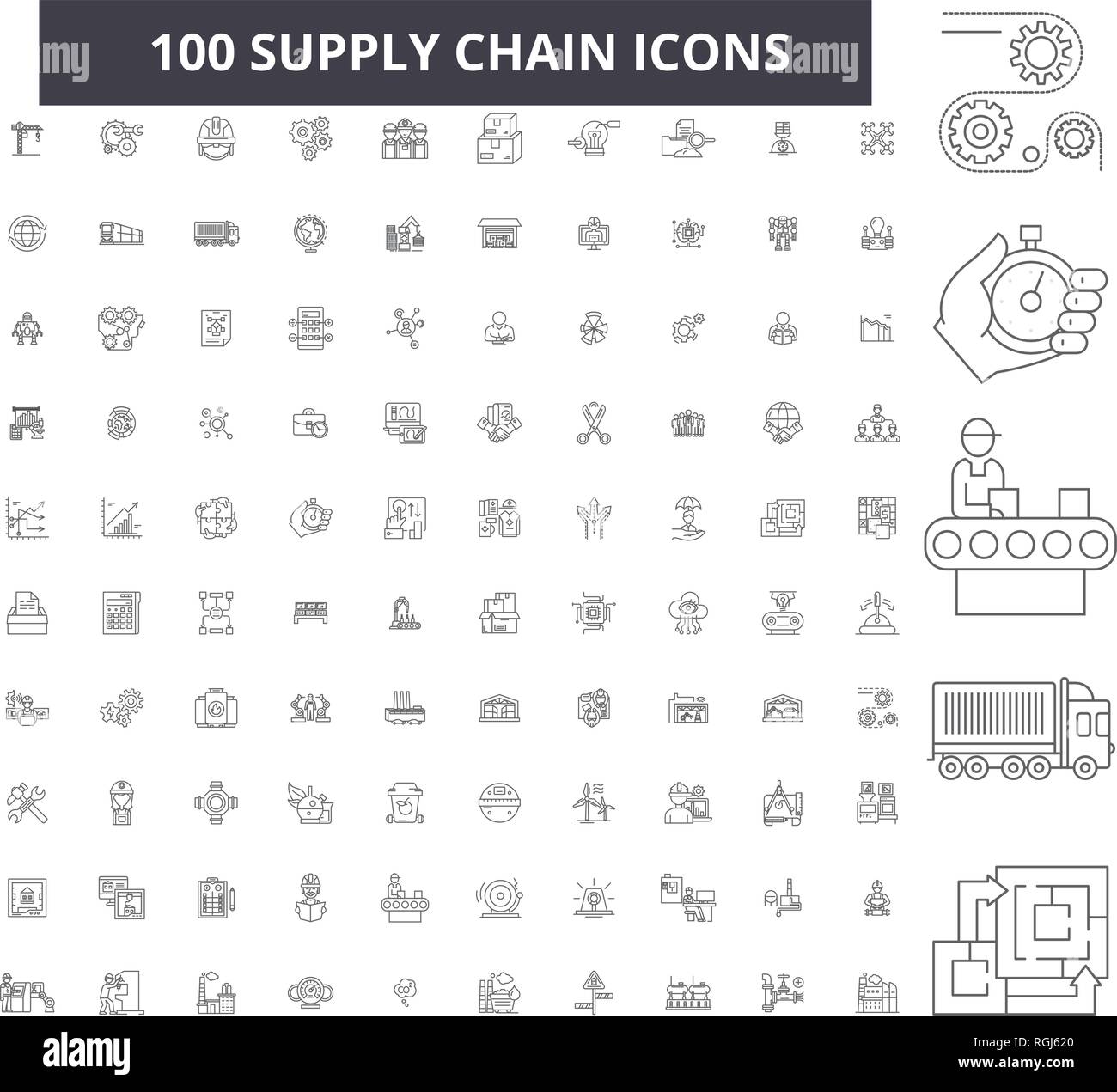 Supply chain editable line icons, 100 vector set, collection. Supply ...