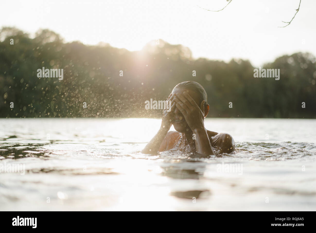 One Woman Reflection Splash Water High Resolution Stock Photography and ...