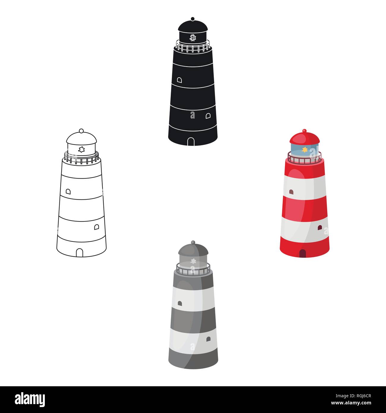 Lighthouse icon in cartoon design isolated on white background. Rest ...