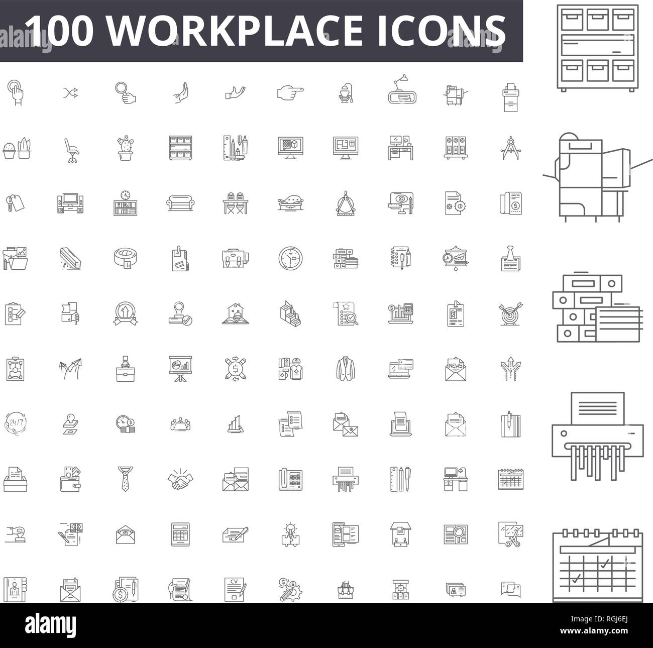Workplace editable line icons, 100 vector set, collection. Workplace ...