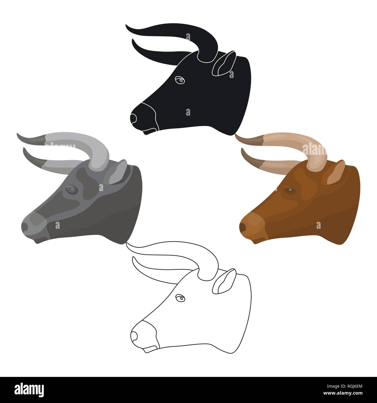 Head of bull icon in cartoon design isolated on white background. Rodeo ...