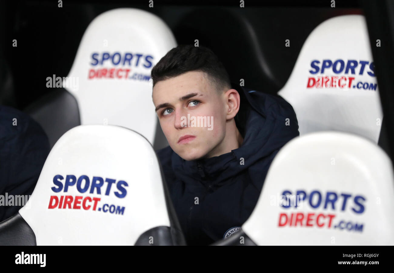Manchester City's Phil Foden on the bench before the Premier League ...
