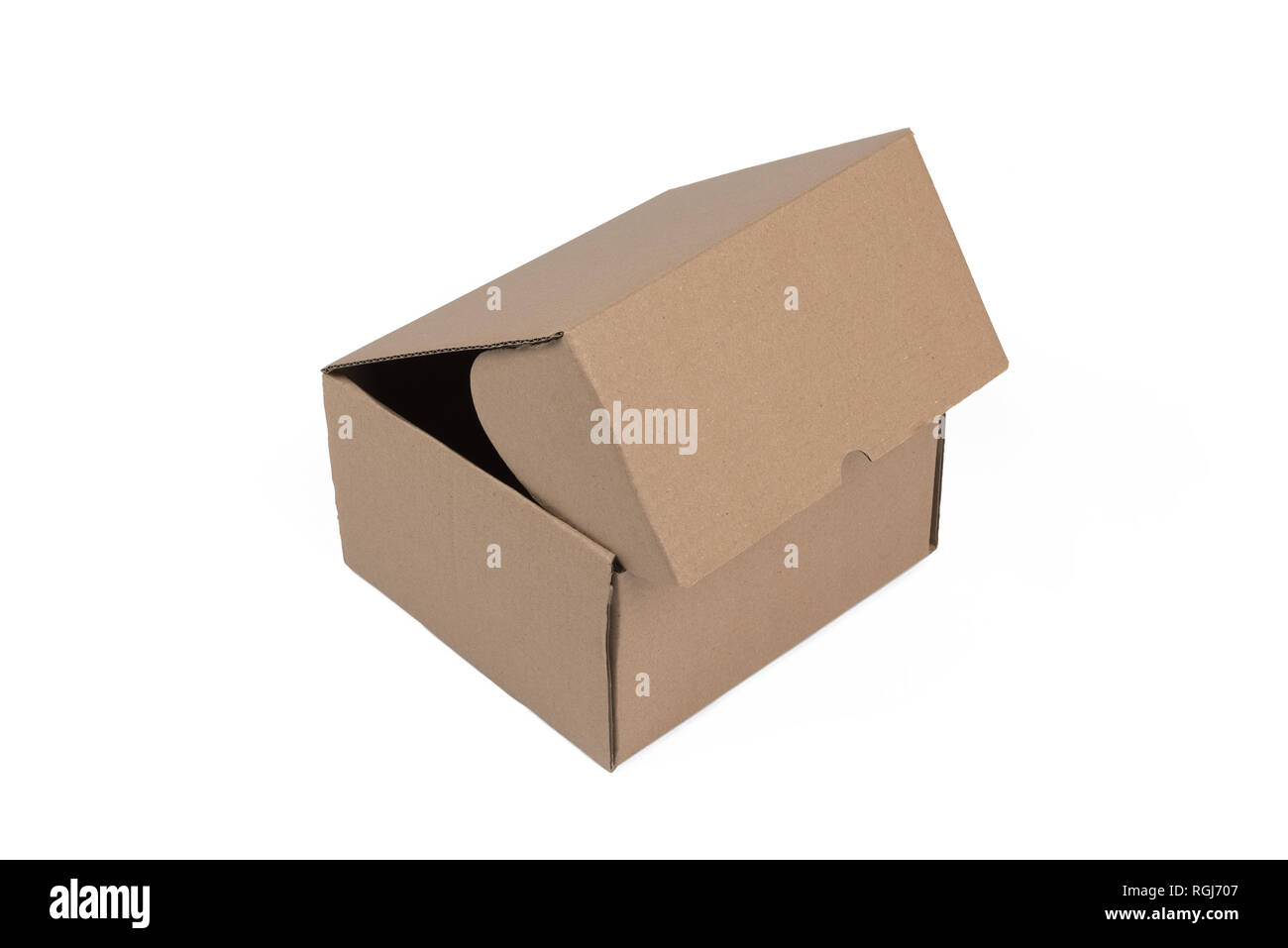 Isolated shot of opened blank cardboard box on white background Stock ...