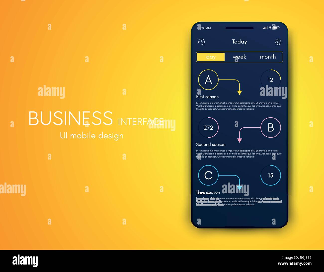 User interface with infographics with charts and graphs in flat design ...