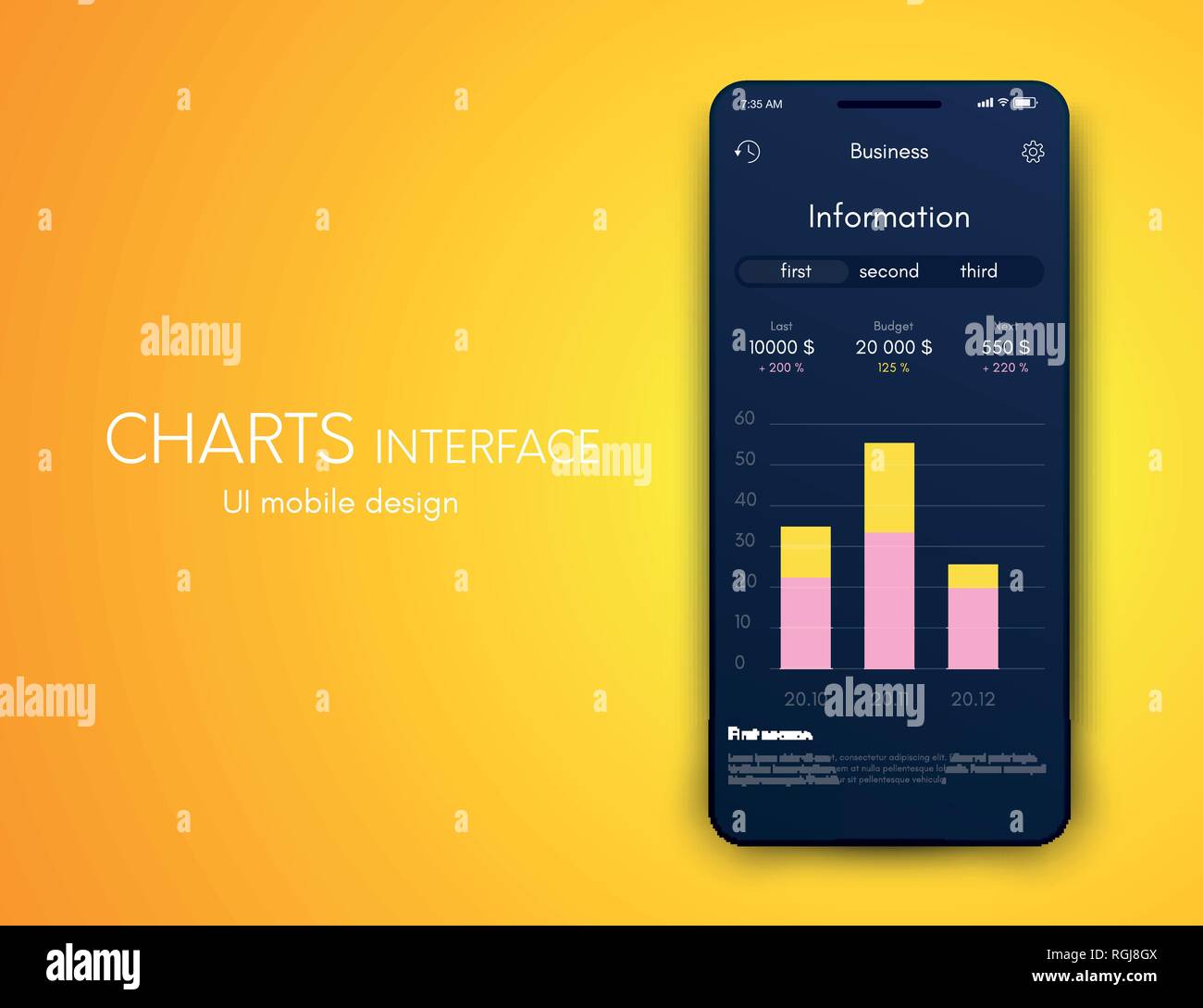 User interface with infographics with charts and graphs in flat design ...