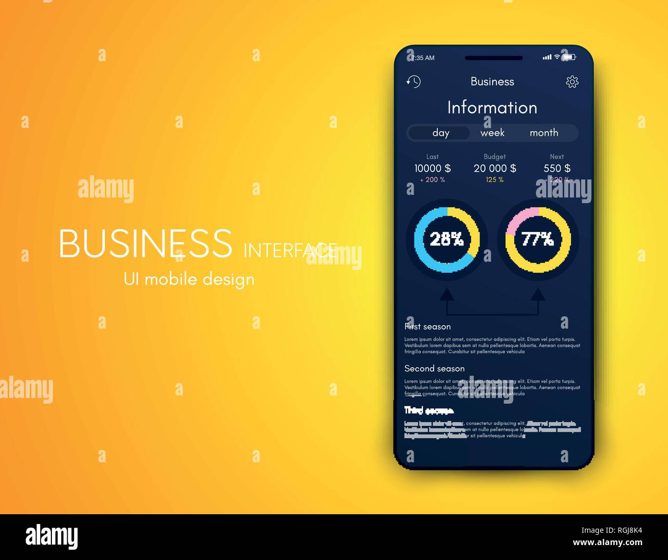 User interface with infographics with charts and graphs in flat design ...