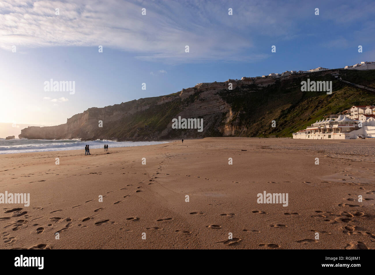 Nazare view from Nazare Beach, Praia da Nazaré, Portugal Stock Photo ...