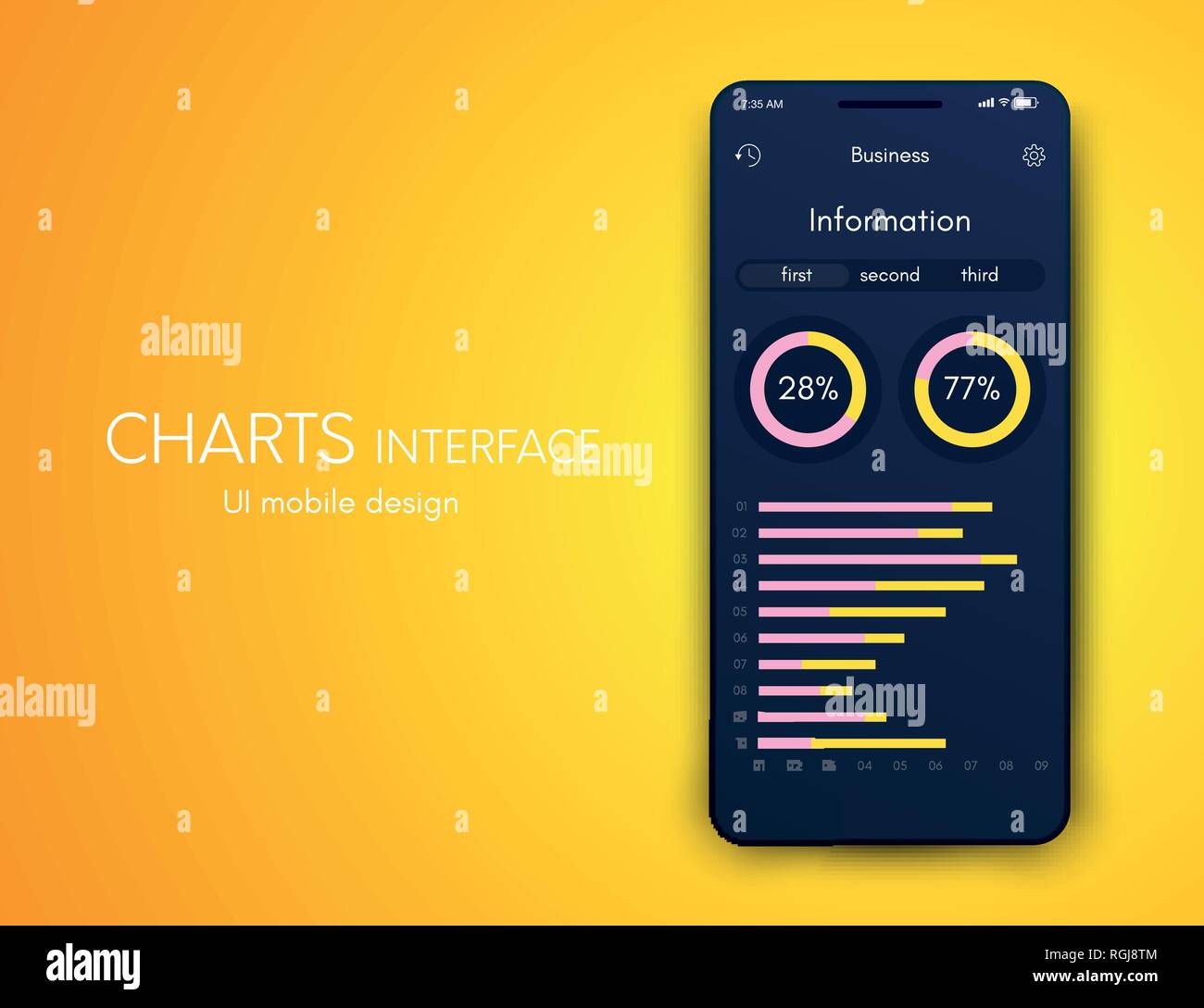 User interface with infographics with charts and graphs in flat design. Ui design Stock Vector ...