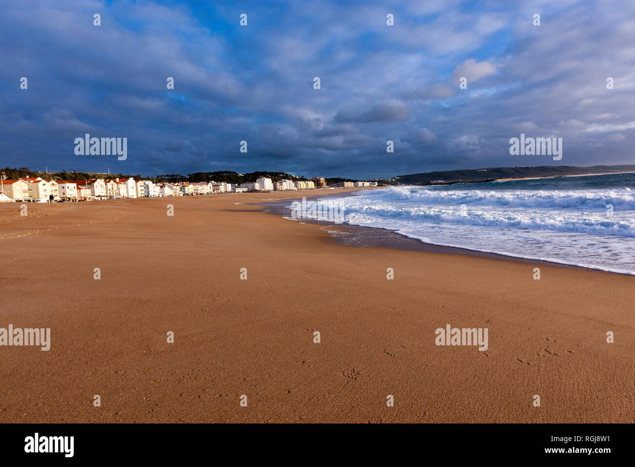 Nazare view from Nazare Beach, Praia da Nazaré, Portugal Stock Photo ...