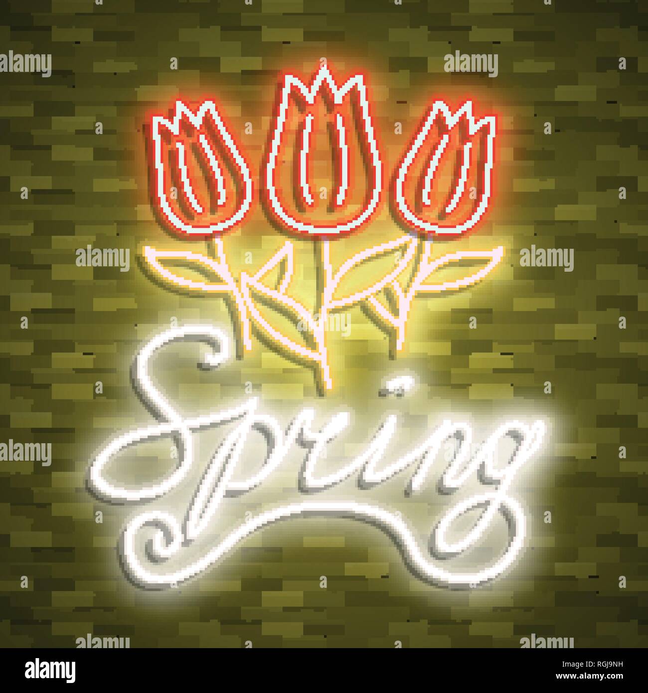 Neon banner spring. Stock vector. Poster for a spring party Stock ...