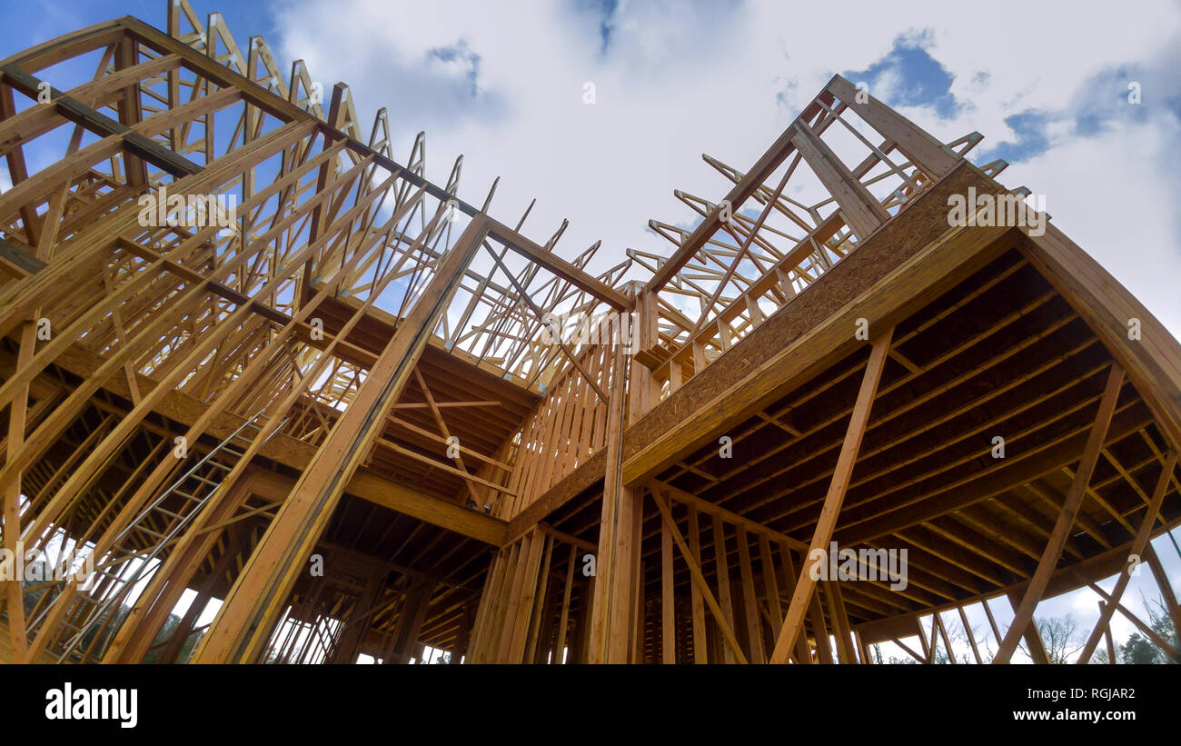 Building of New Home Construction exterior wood frame and beam ...