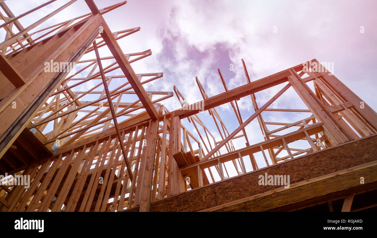 Building construction, wood framing and beam construction structure at ...