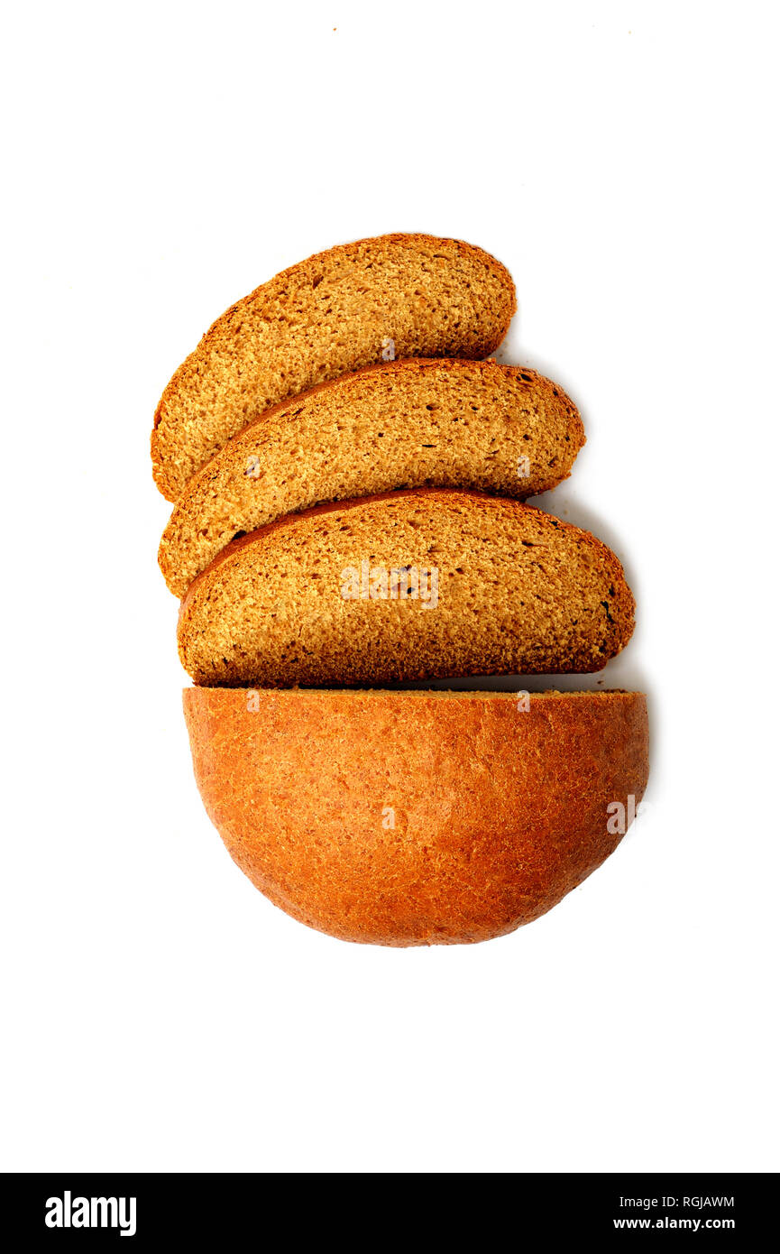 Fresh sliced rye bread loaf isolated on white background.Bread made ...