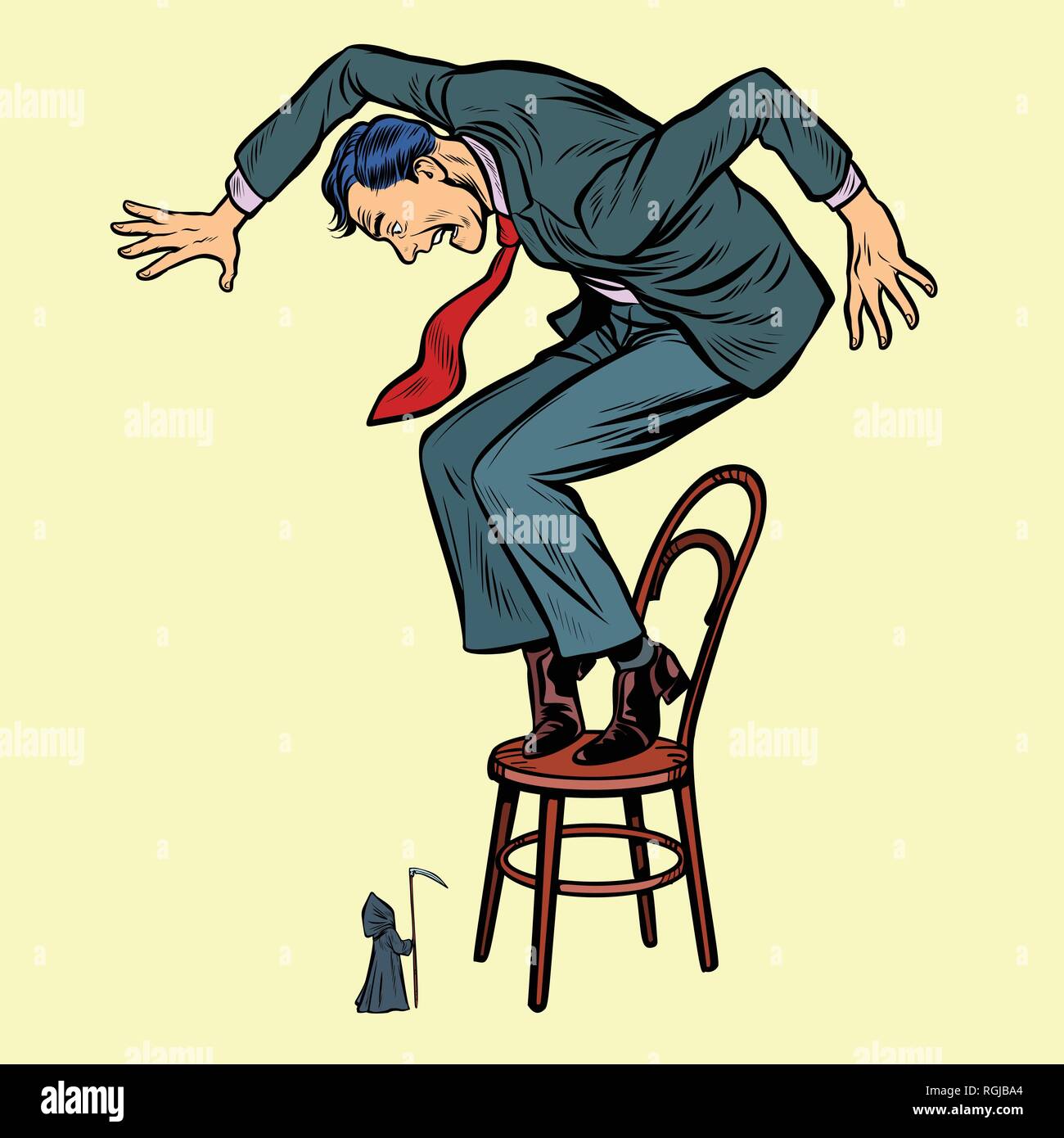 man and death with a scythe. Businessman scared. Pop art retro vector ...