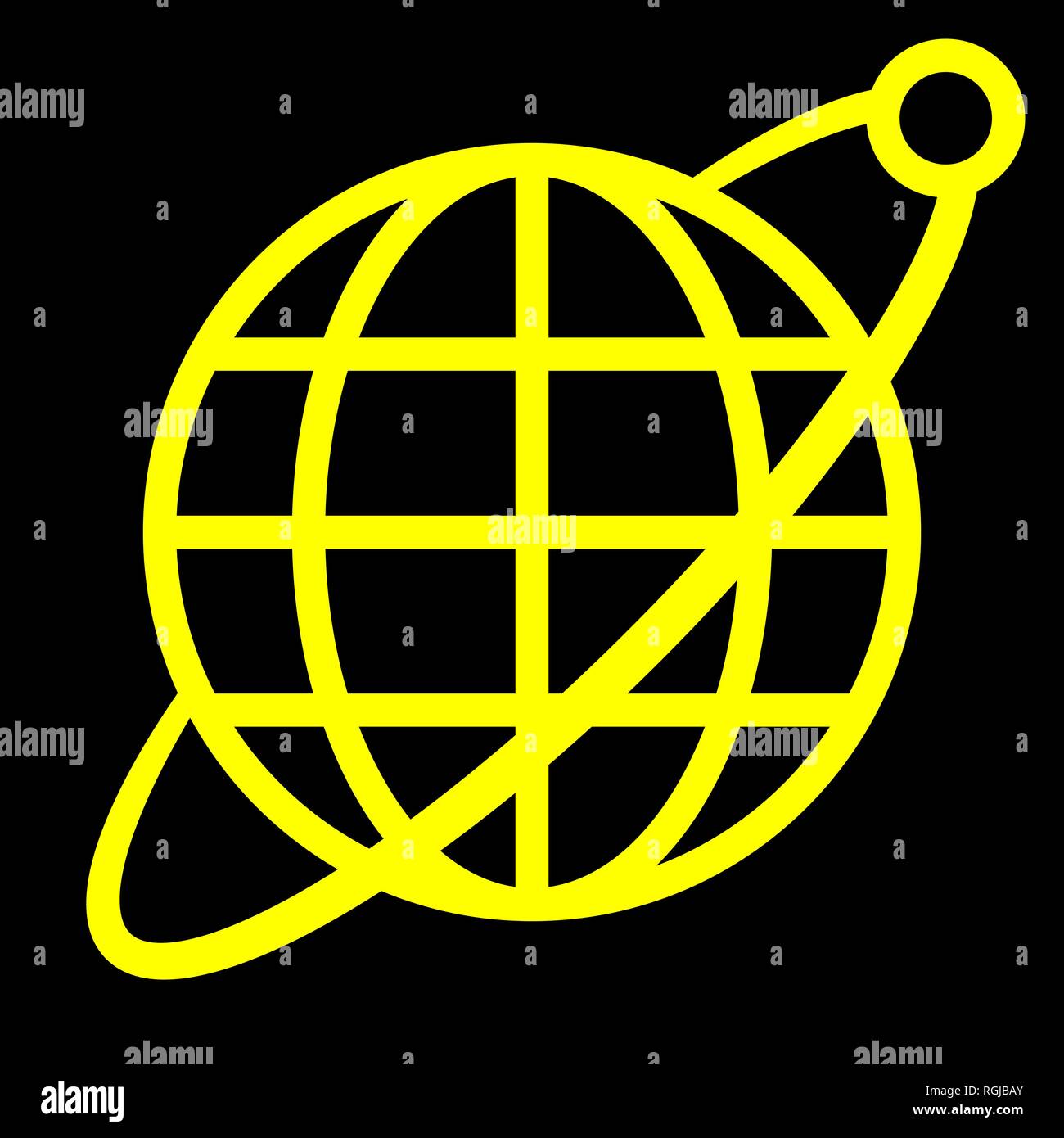 Globe symbol icon with orbit and satellite - yellow simple, isolated ...