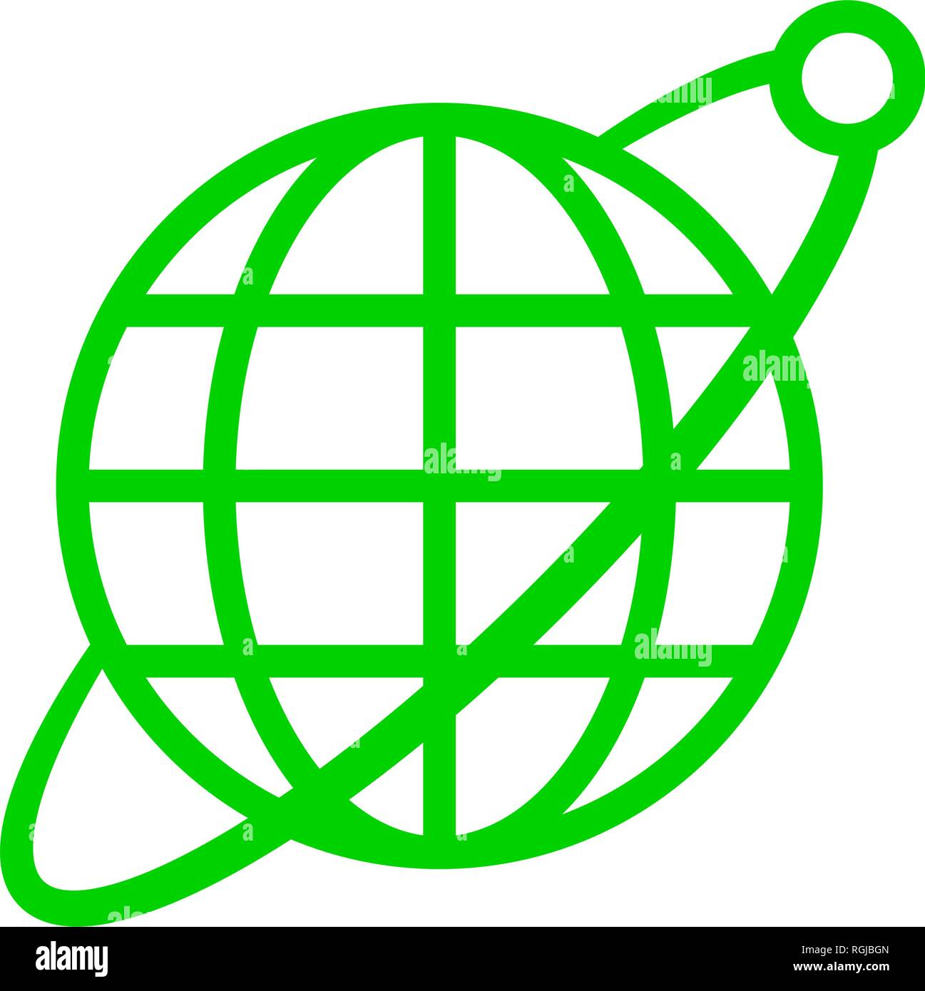 Globe symbol icon with orbit and satellite - green simple, isolated ...