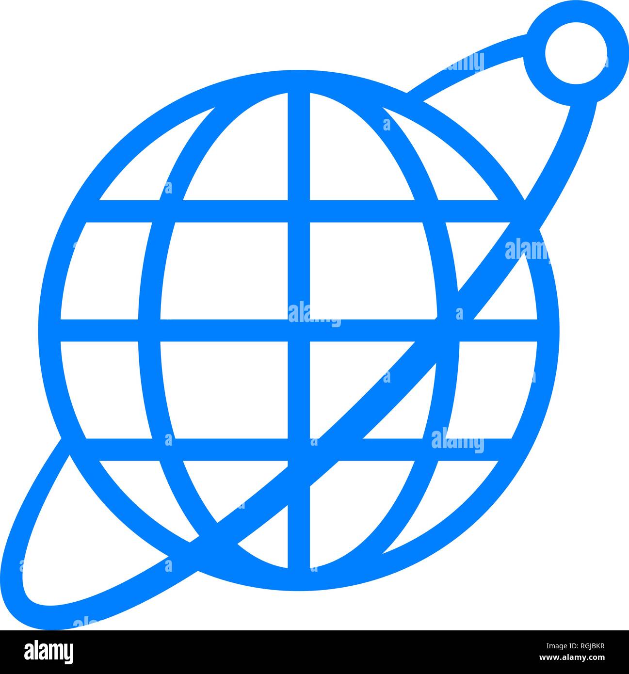 Globe symbol icon with orbit and satellite - blue simple, isolated ...