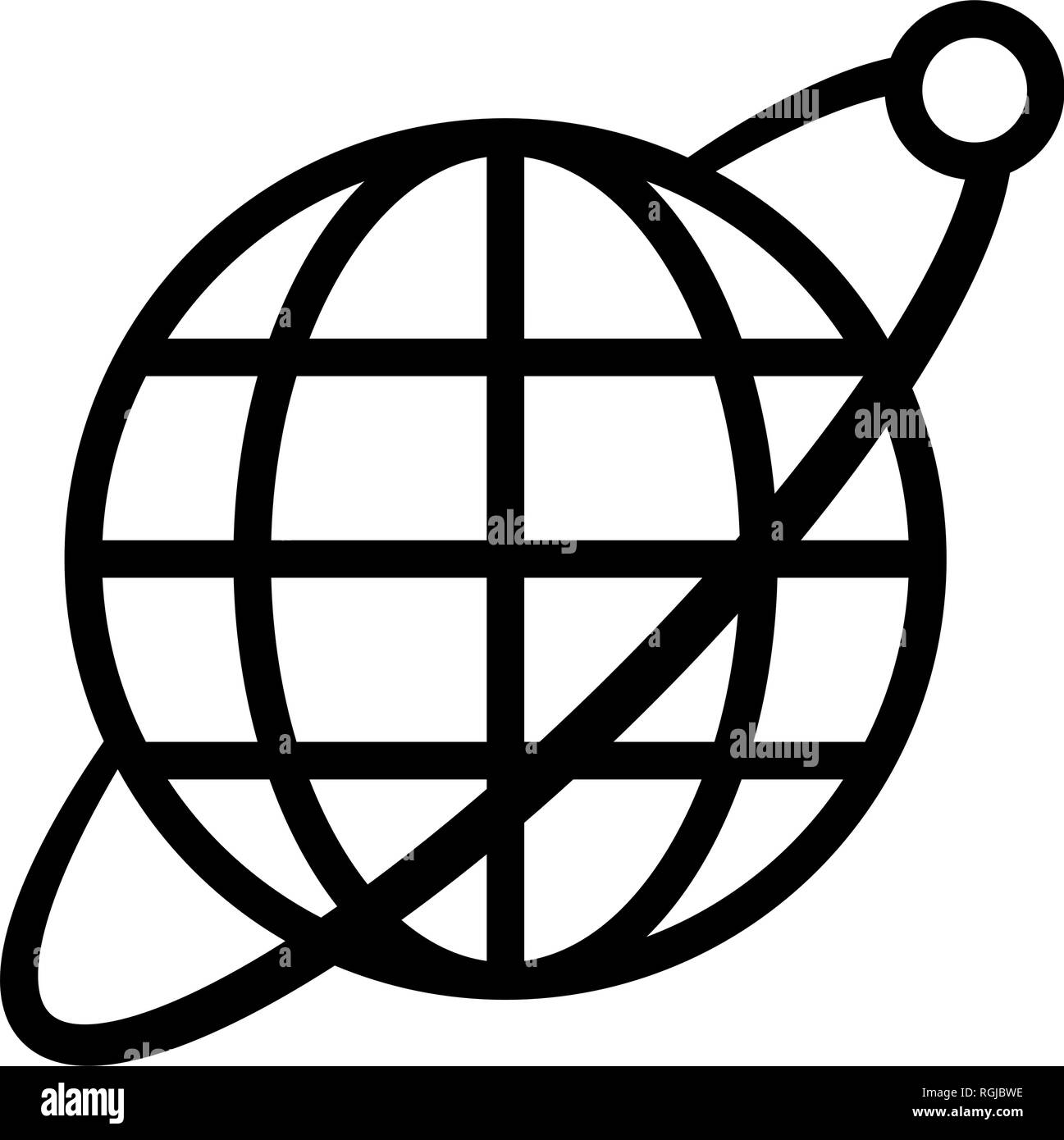 Globe symbol icon with orbit and satellite - black simple, isolated ...