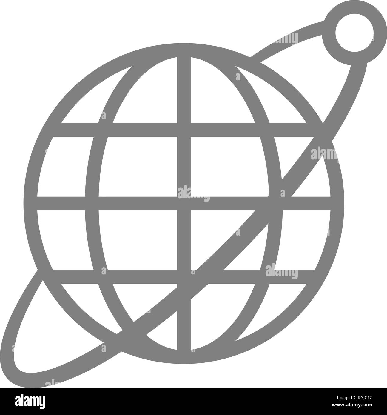 Globe symbol icon with orbit and satellite - gray simple, isolated ...
