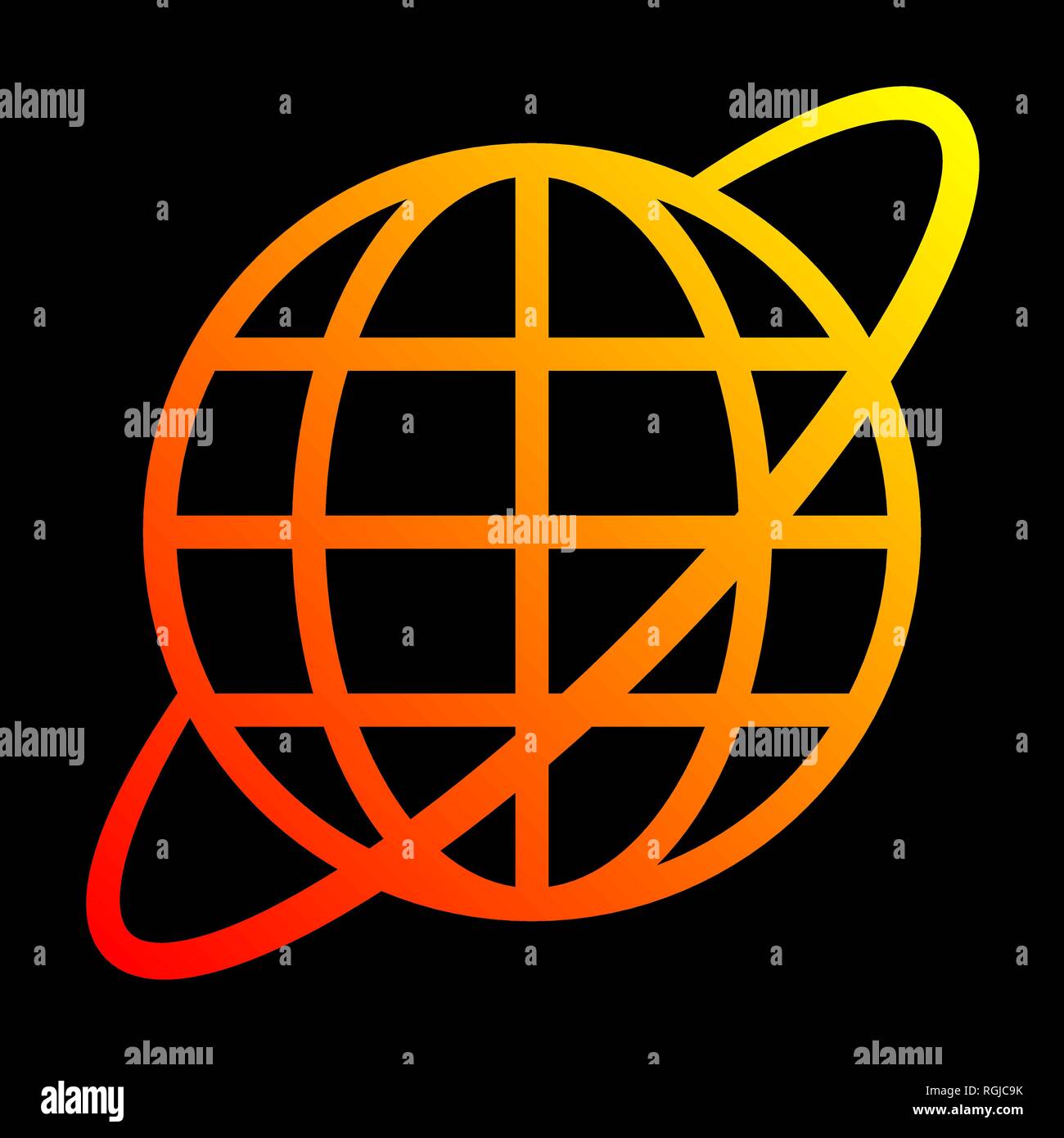Globe symbol icon with orbit - yellow orange red gradient, isolated ...