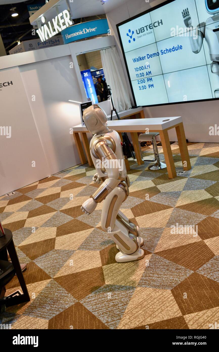 Ubtech's humanoid robot, Walker, demonstrates robotic skills at exhibit ...