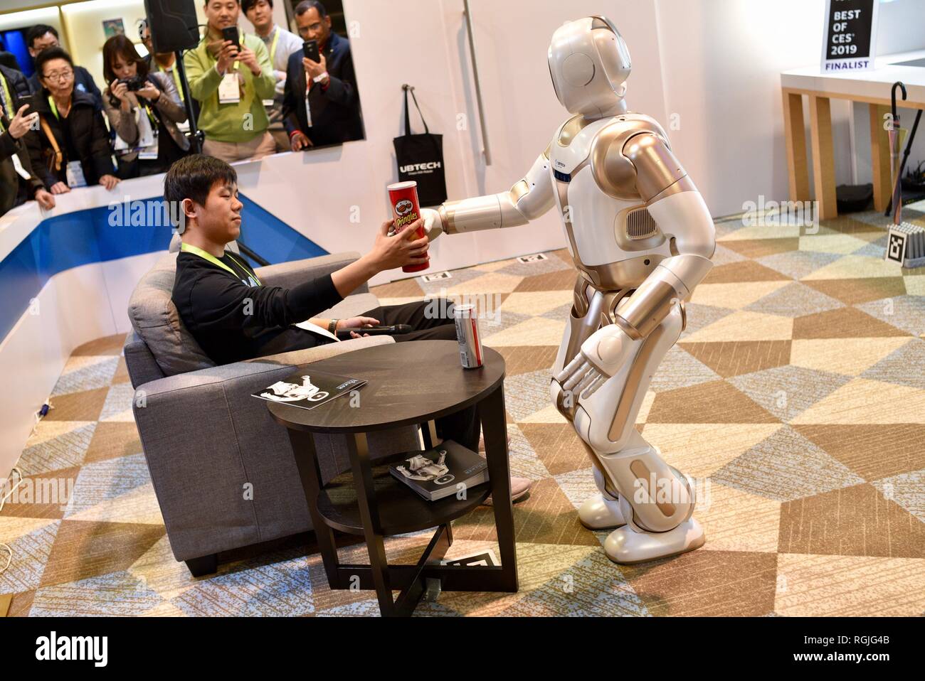 Ubtech's humanoid robot, Walker, demonstrates robotic skills at exhibit ...