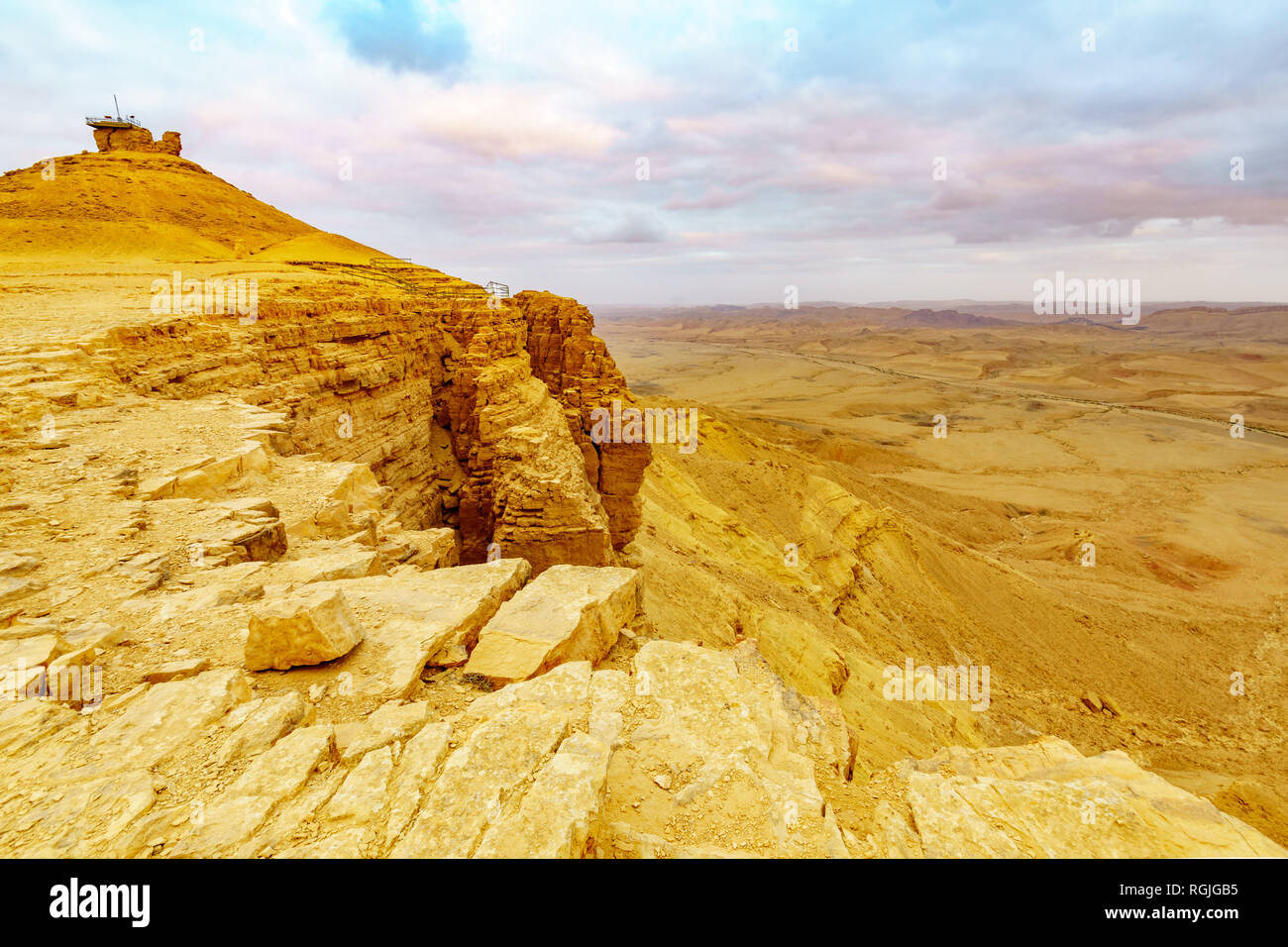 Sunset view of Makhtesh (crater) Ramon with Camel Mount lookout, in the ...