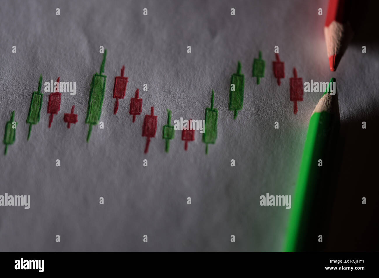 stock analysis candlestick drawing Stock Photo - Alamy