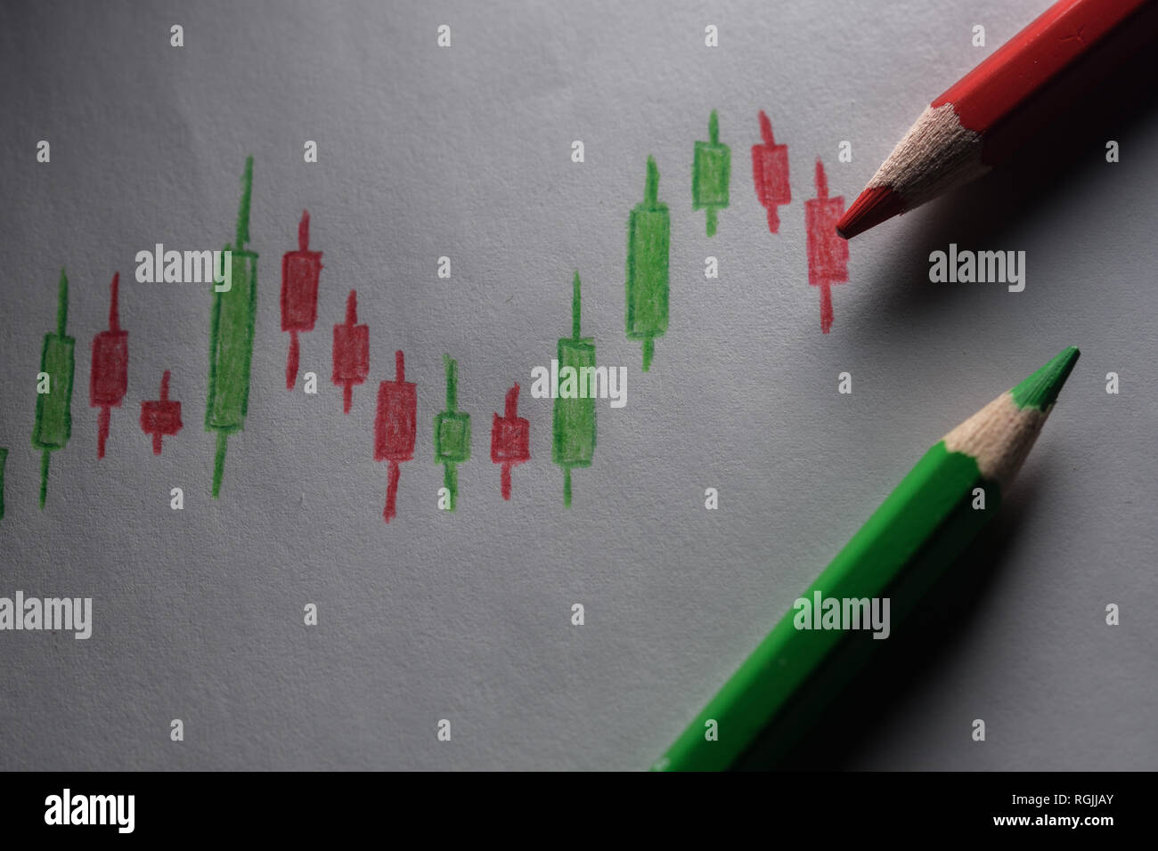 stock analysis candlestick drawing Stock Photo - Alamy